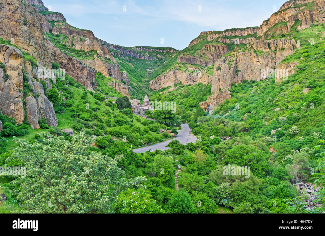 The Geghard Monastery located in green lush Azat River Gorge, Kotayk ...