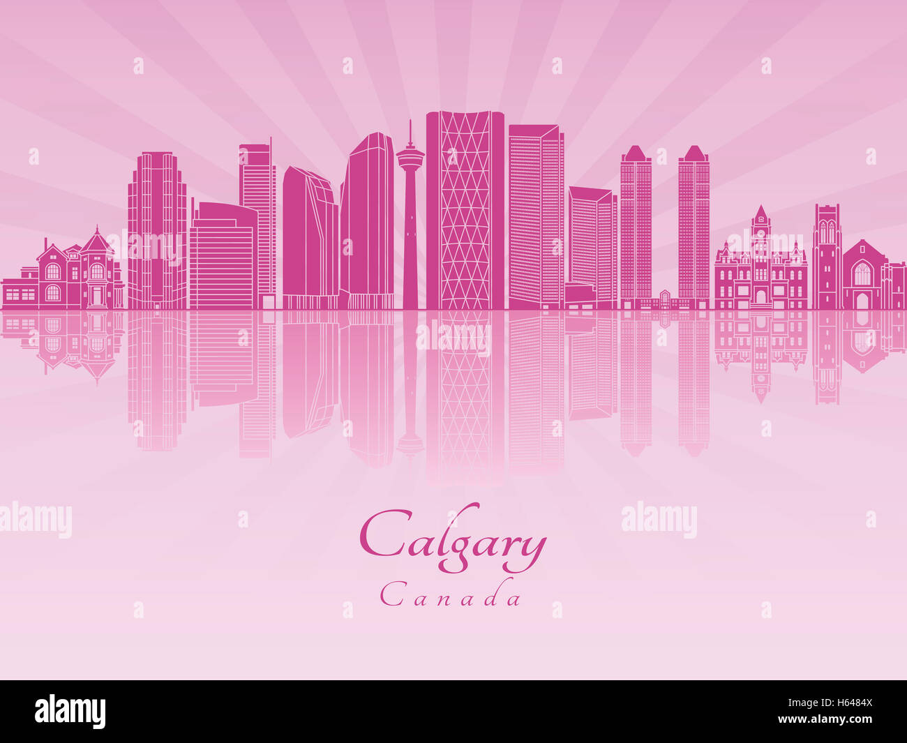 Calgary skyline in purple radiant orchid in editable vector file Stock ...