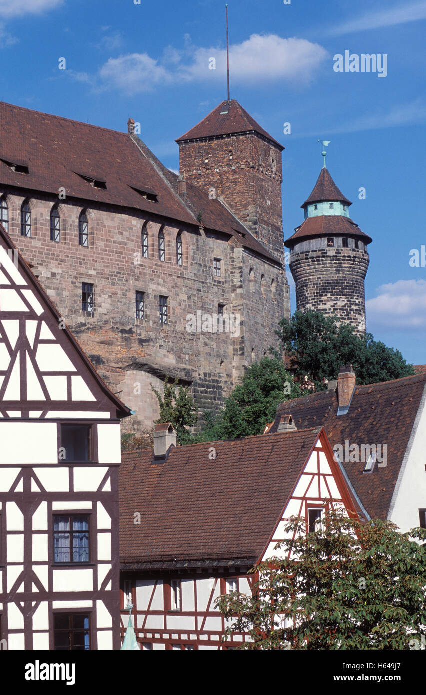 Kaiserburg imperial castle, Nuernberger Burg castle at Nuremberg, half ...
