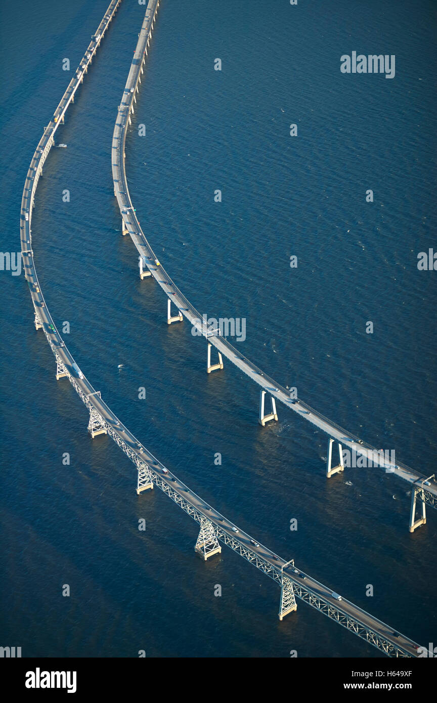 USA, Maryland, Aerial photograph of the Chesapeake Bay Bridge in the ...