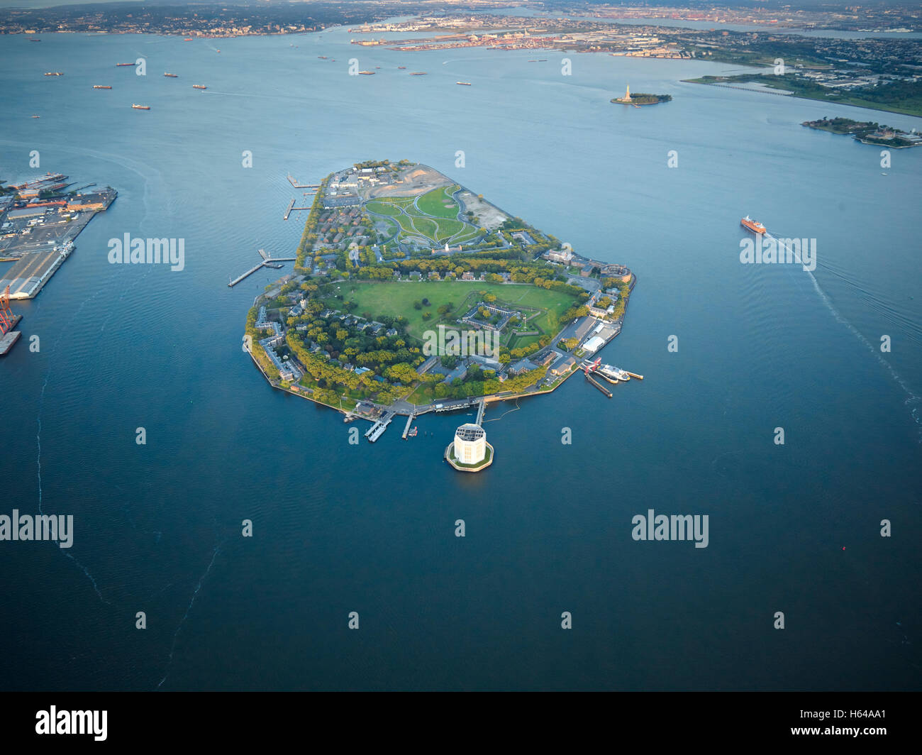 USA, Upper New York City, Aerial photograph of Governors Island, Lower ...