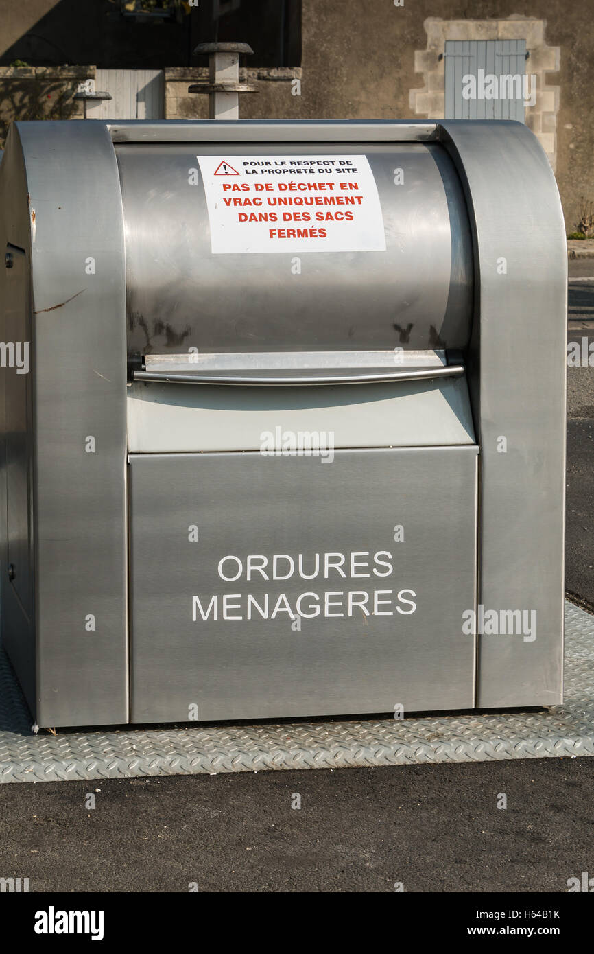 Noirmoutier, France - March 17, 2016 : large modern French public trash ...