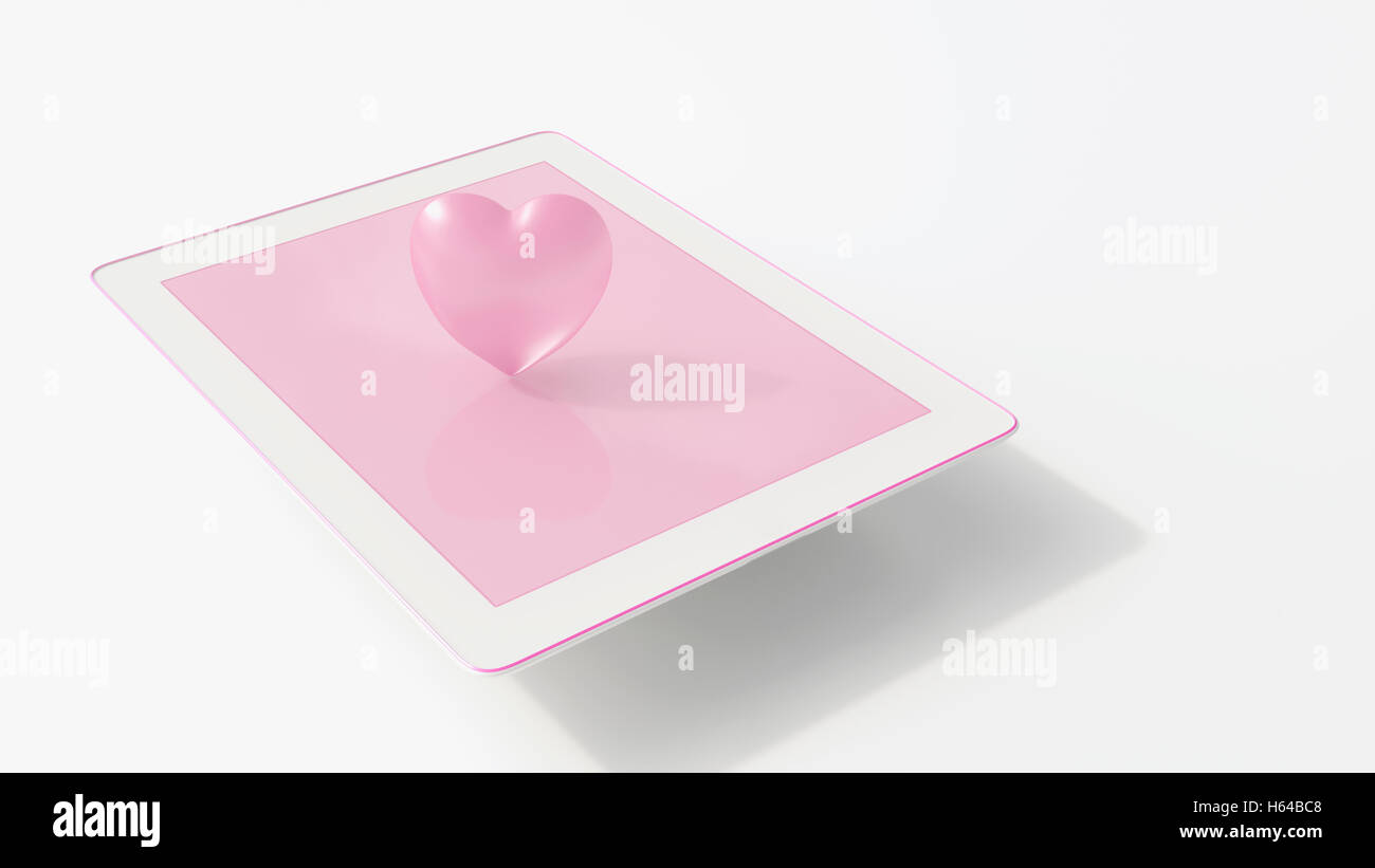 Tablet with pink heart, 3D rendering Stock Photo - Alamy