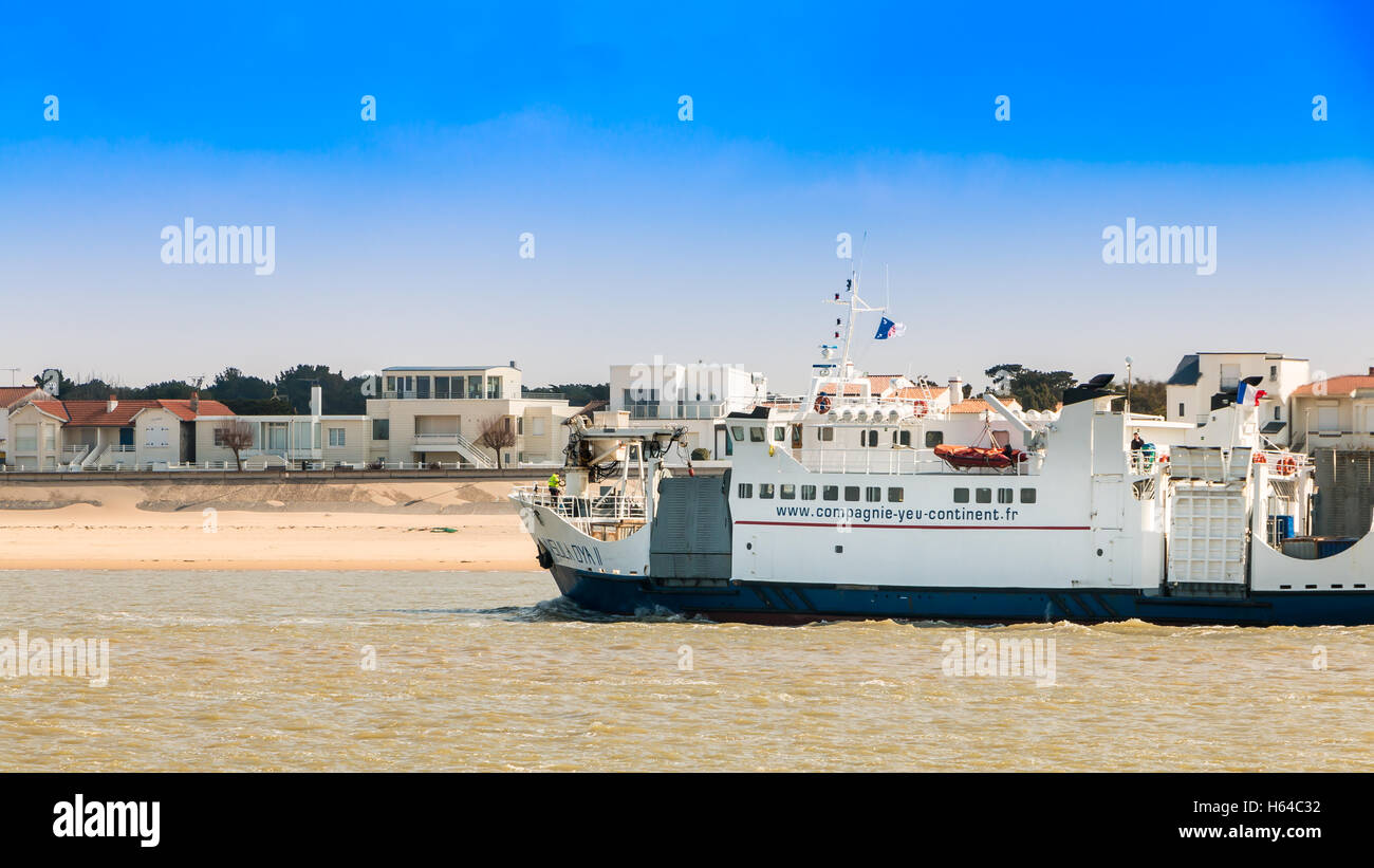 Noirmoutier, France - March 17, 2016 : a french ferry boat runs between ...