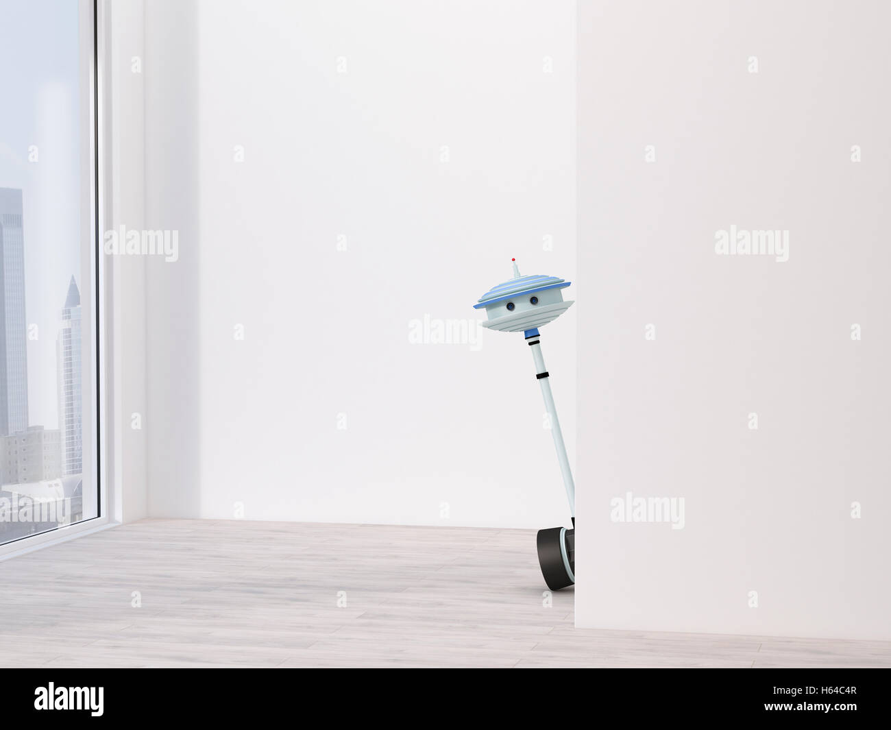 Little robot peeping around corner Stock Photo - Alamy