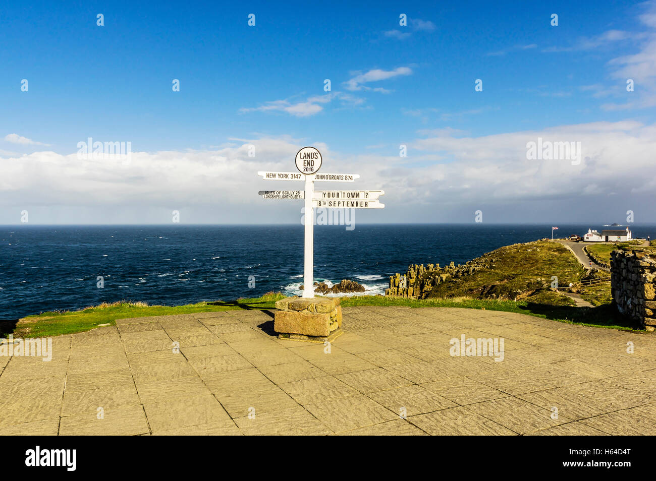 UK, Cornwall, Sign post at Lands End Stock Photo - Alamy