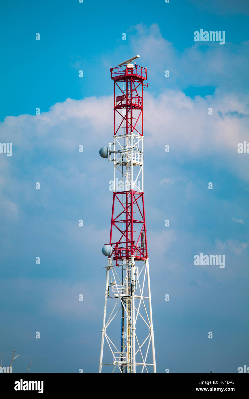 marine red and white radar tower relay Stock Photo - Alamy