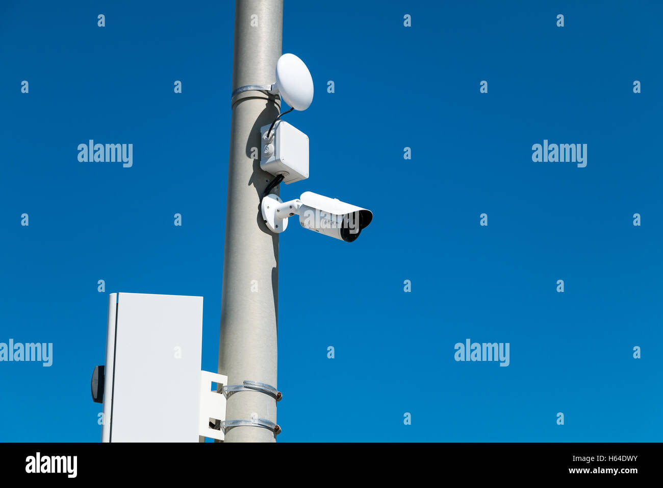security cameras on street pylon with blue sky Stock Photo - Alamy
