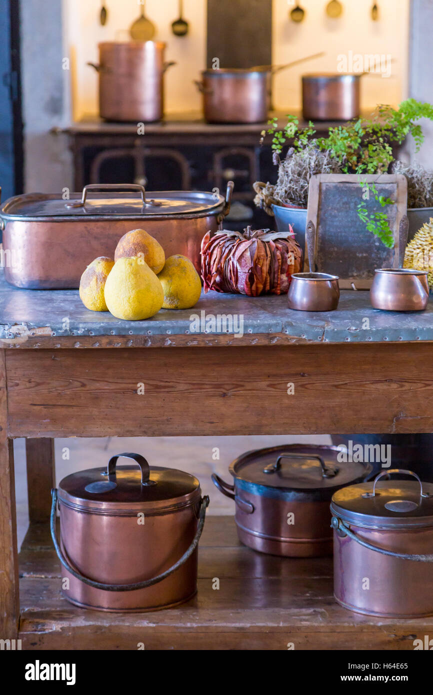 interior old kitchen with vintage kitchenware in palace Stock Photo - Alamy