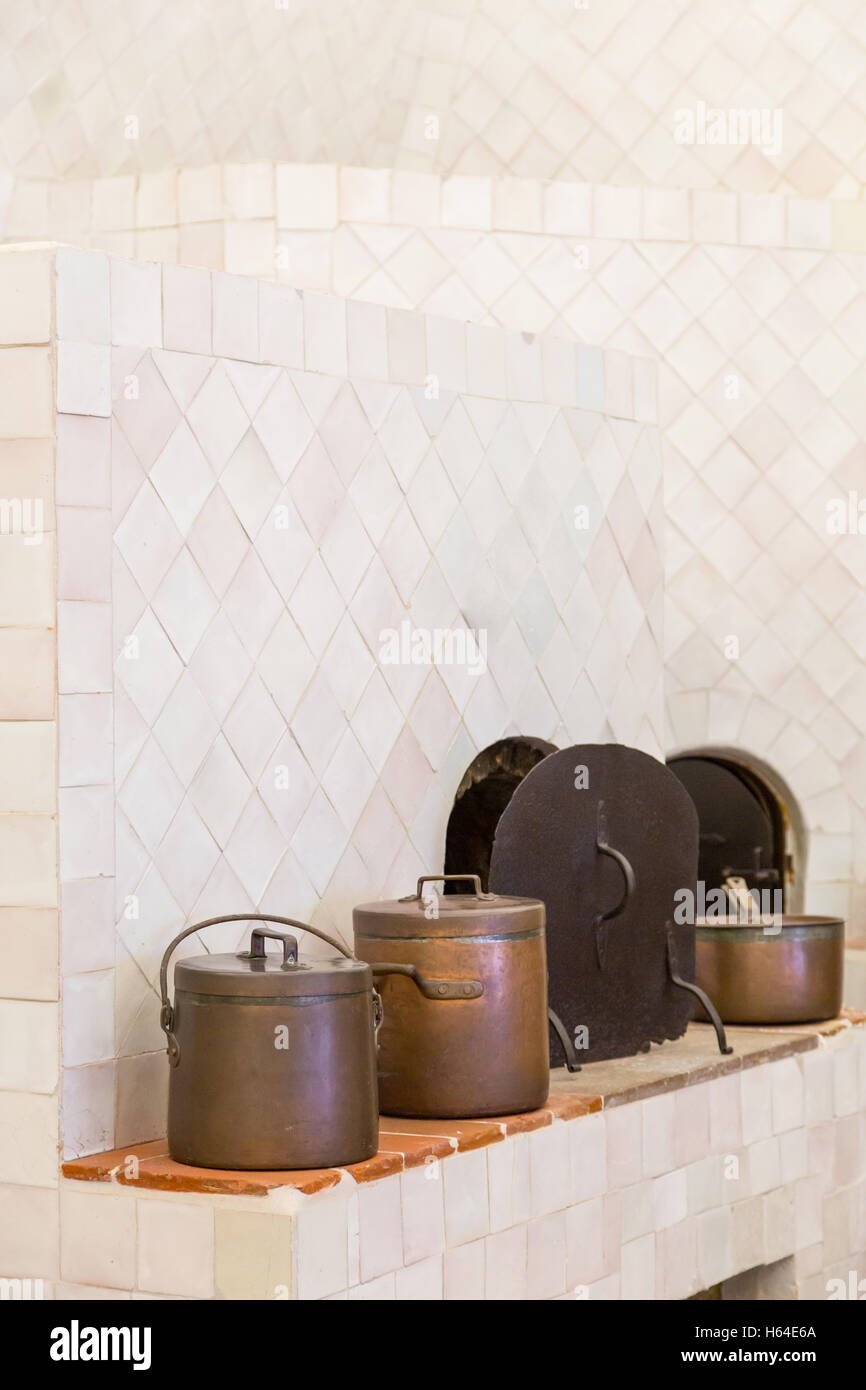 interior old kitchen with vintage kitchenware in palace Stock Photo - Alamy