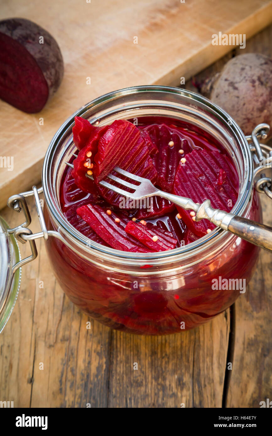 Preserving jar of pickled beetroots Stock Photo - Alamy
