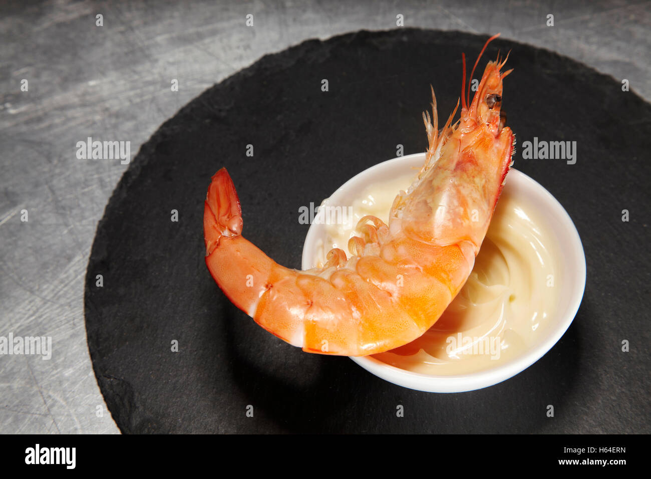 Prawn on bowl with mayonnaise Stock Photo - Alamy