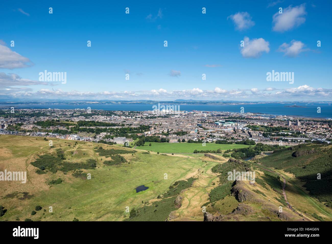 United Kingdom, Scotland, Edinburgh, View over cliffs of Salisbury ...