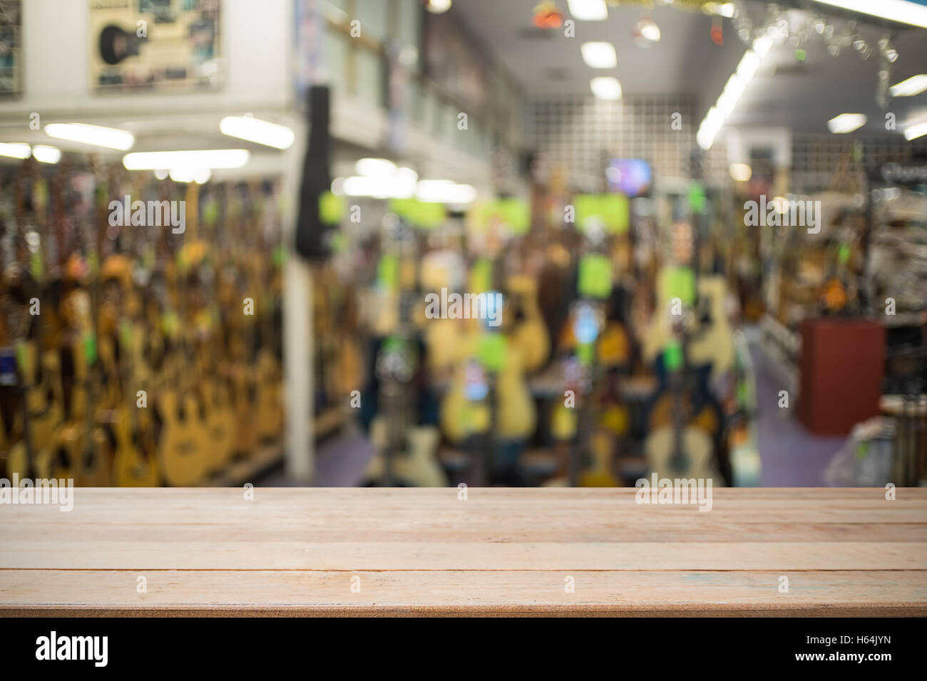 music store and wood background Stock Photo - Alamy