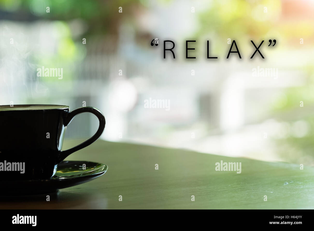 morning coffee and wording is "relax Stock Photo - Alamy