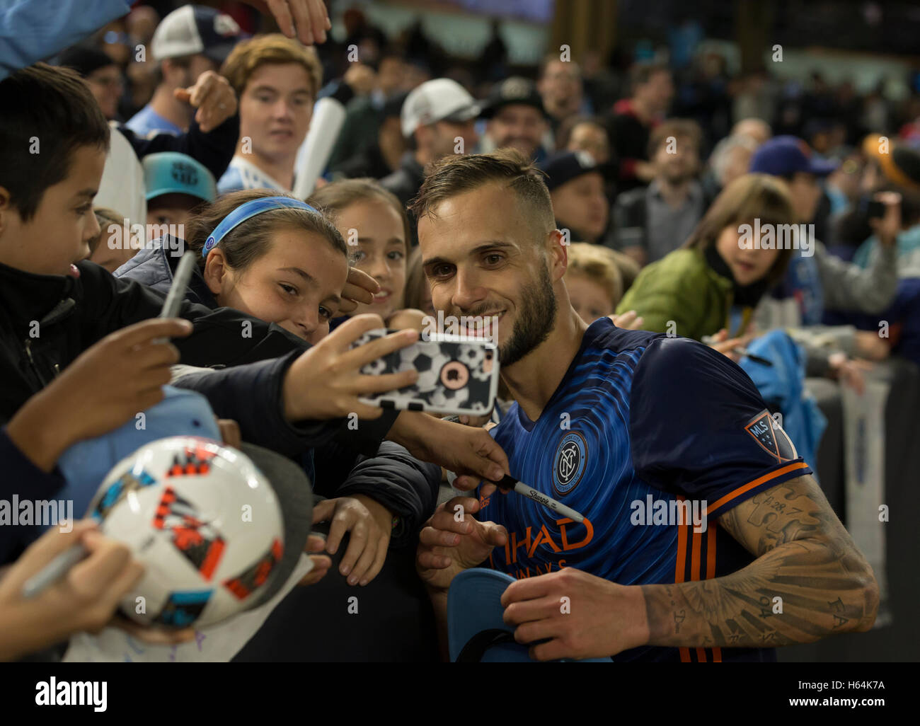 New York, United States. 23rd Oct, 2016. Maxime Chanot poses for selfie ...