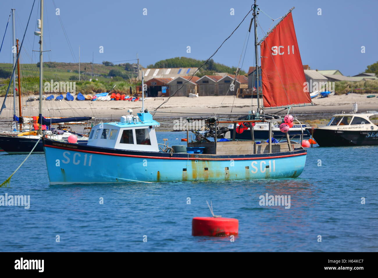 A fishing boat SC11 moored in St Mary's harbour the Isles of Scilly ...