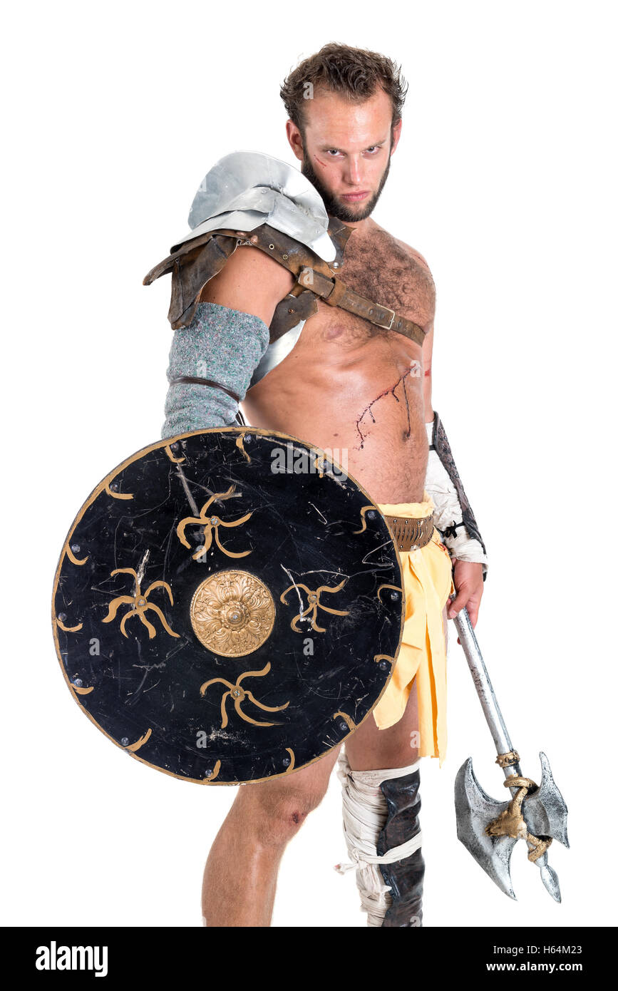 Ancient warrior or Gladiator isolated in a white background Stock Photo ...