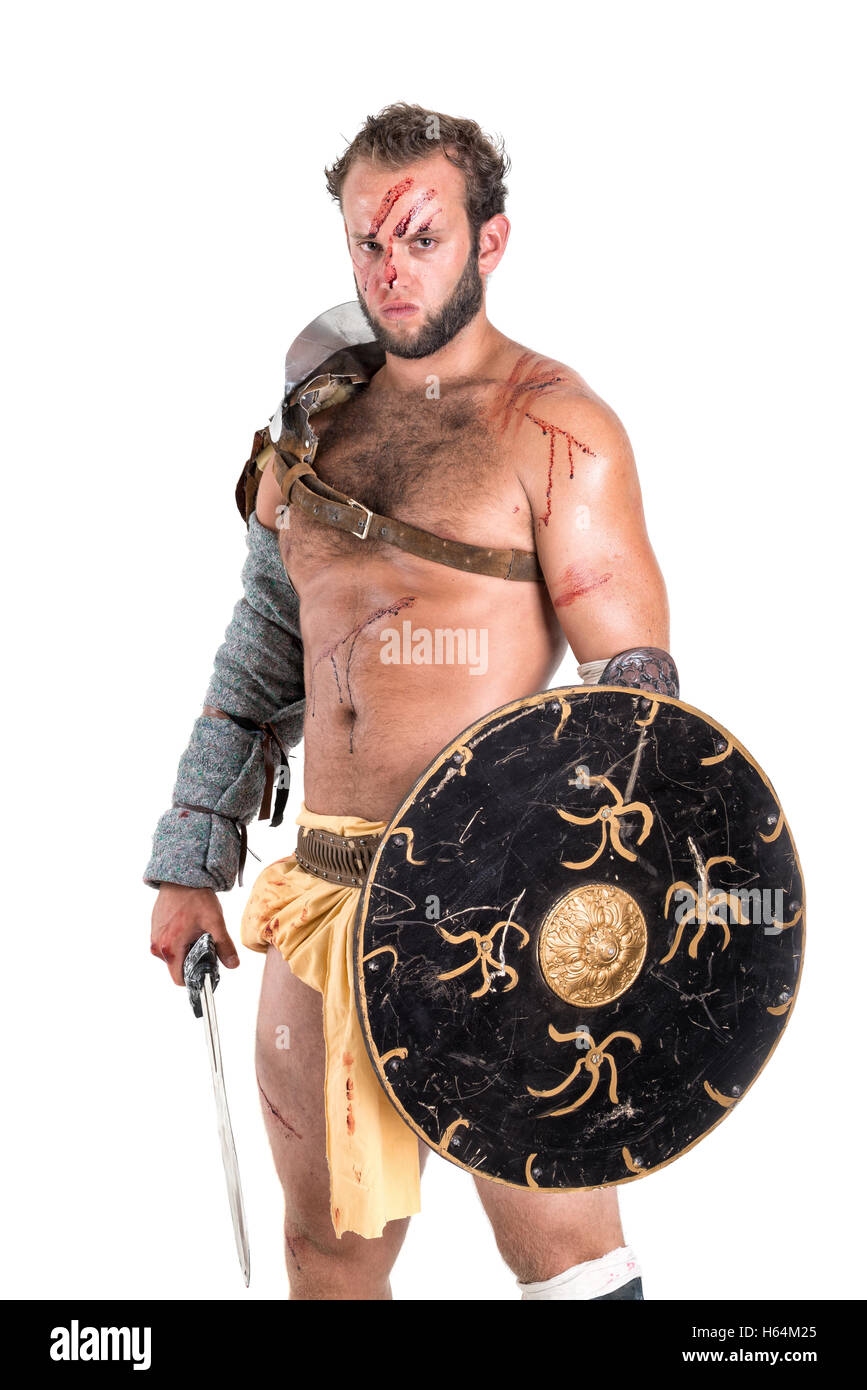 Ancient warrior or Gladiator isolated in a white background Stock Photo ...