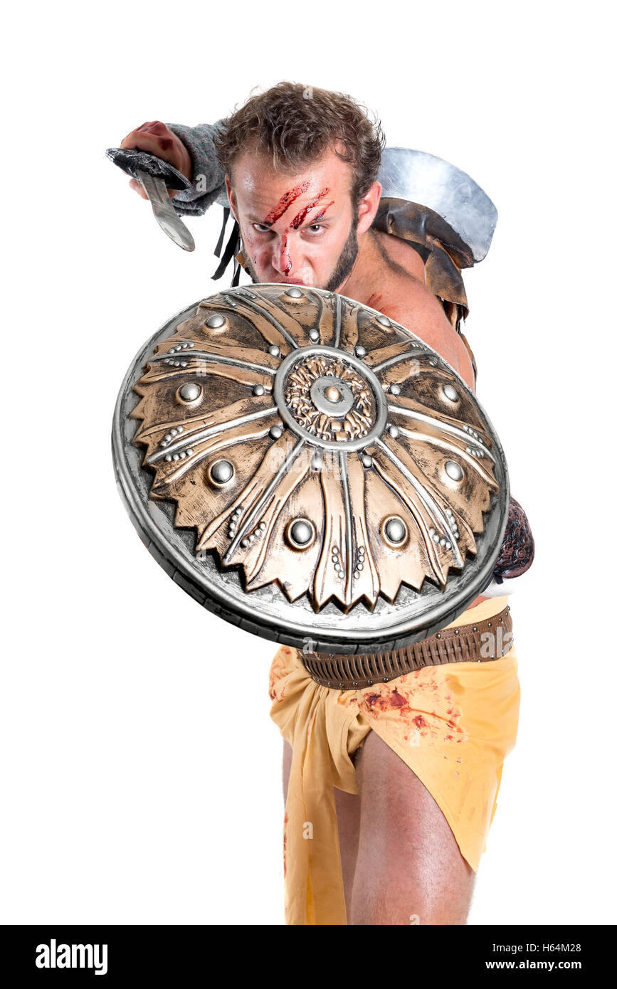 Ancient warrior or Gladiator isolated in a white background Stock Photo ...