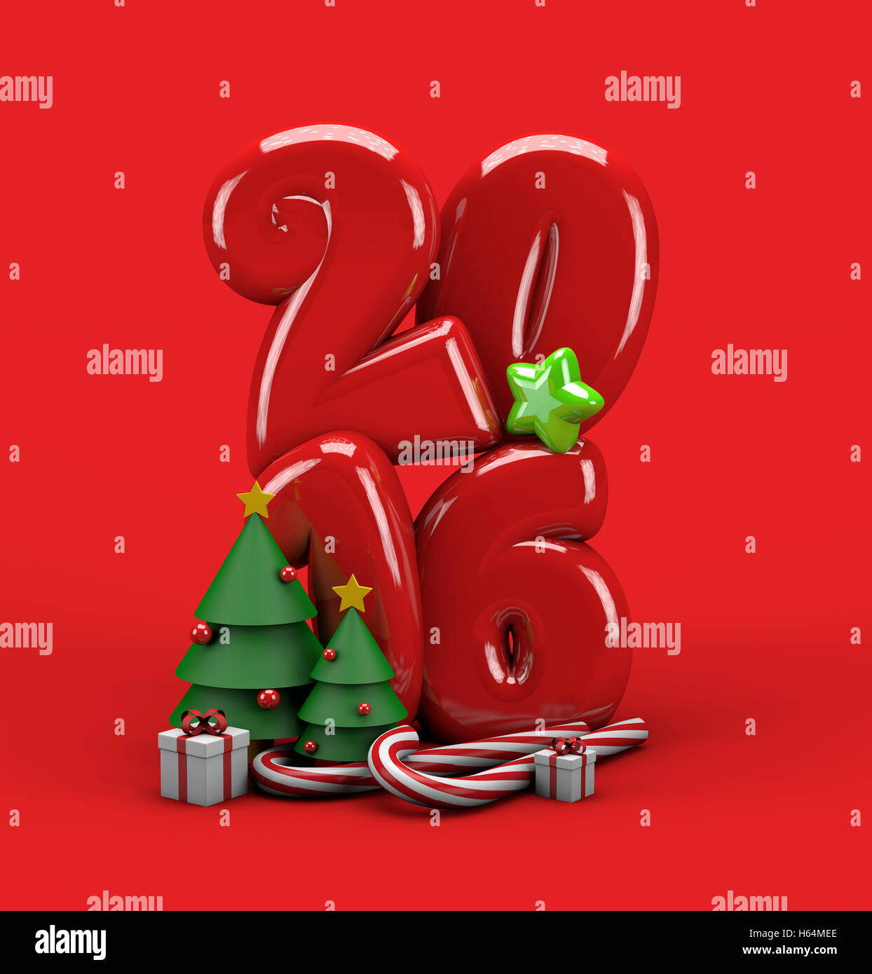 Christmas 3d illustration greeting card with number 2016 gift boxes ...