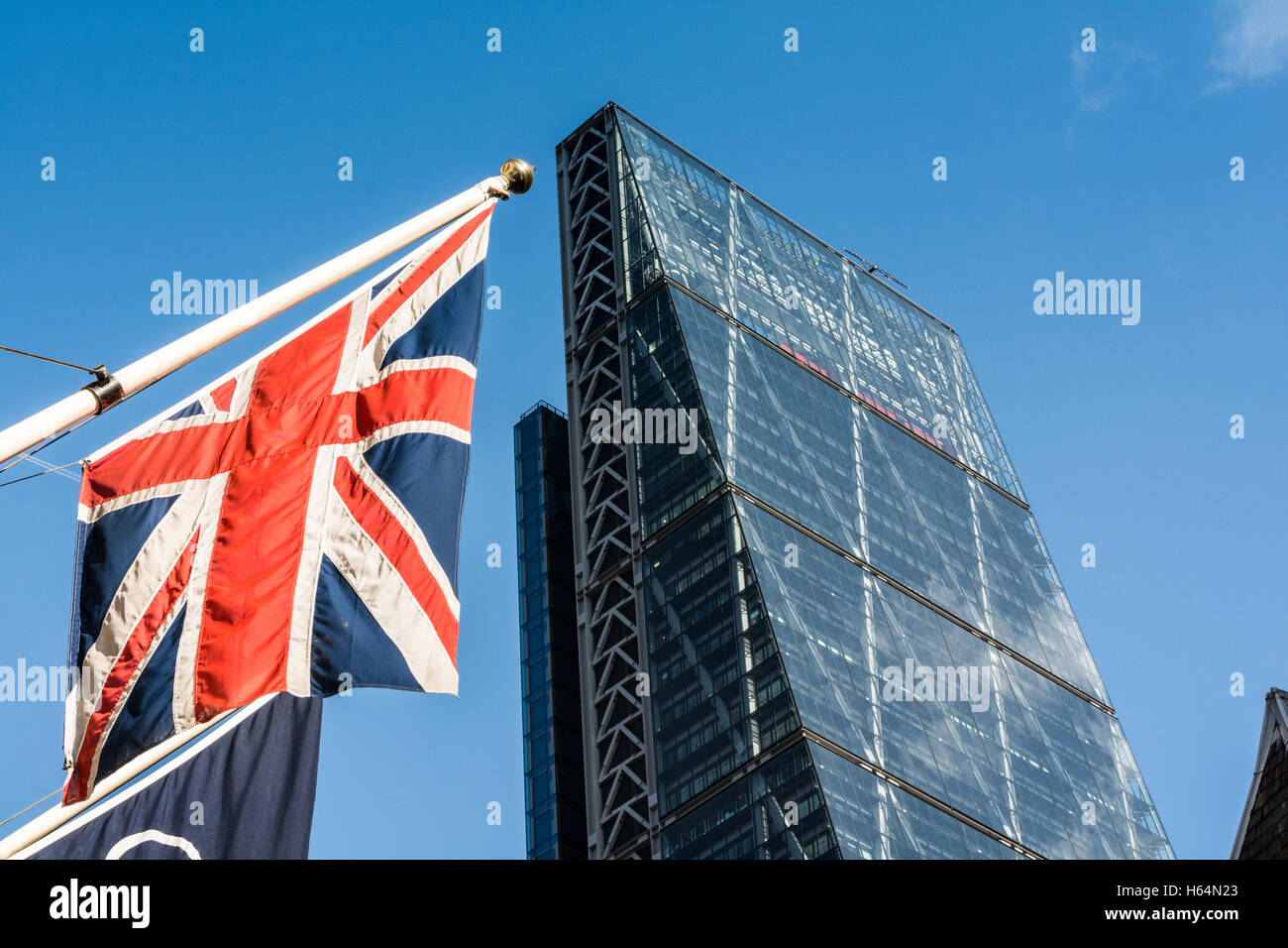 A Union Jack flying outside the Leadenhall Building, the Cheesegrater ...