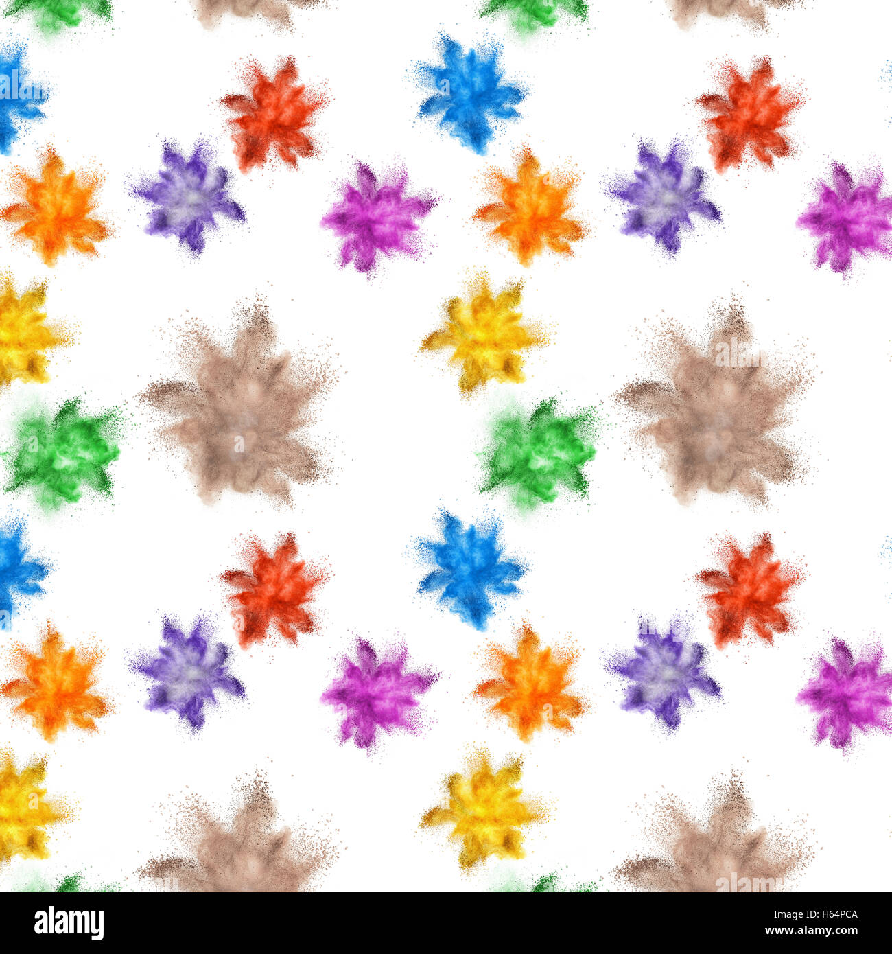 Seamless pattern. Explosion of colored powder on white background Stock ...