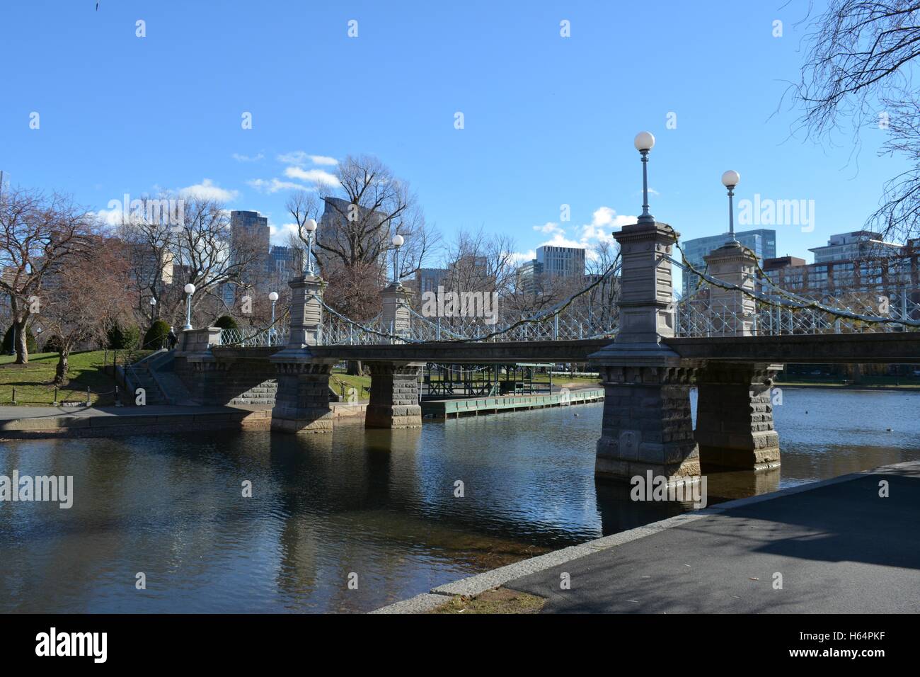 Boston public garden lagoon footbridge hi-res stock photography and ...