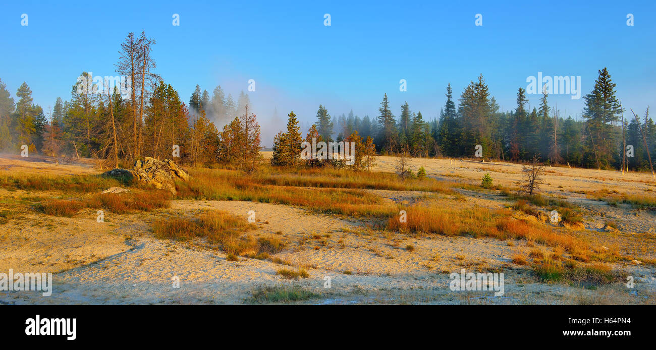 sunrise in West Thumb area in Yellowstone National Park, Wyoming Stock ...