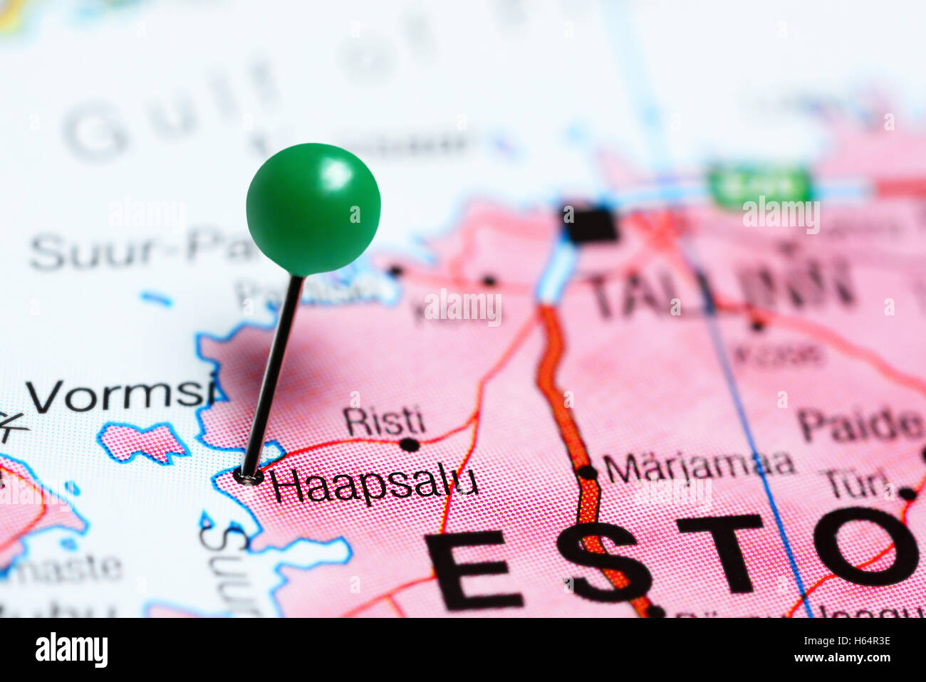Haapsalu pinned on a map of Estonia Stock Photo - Alamy