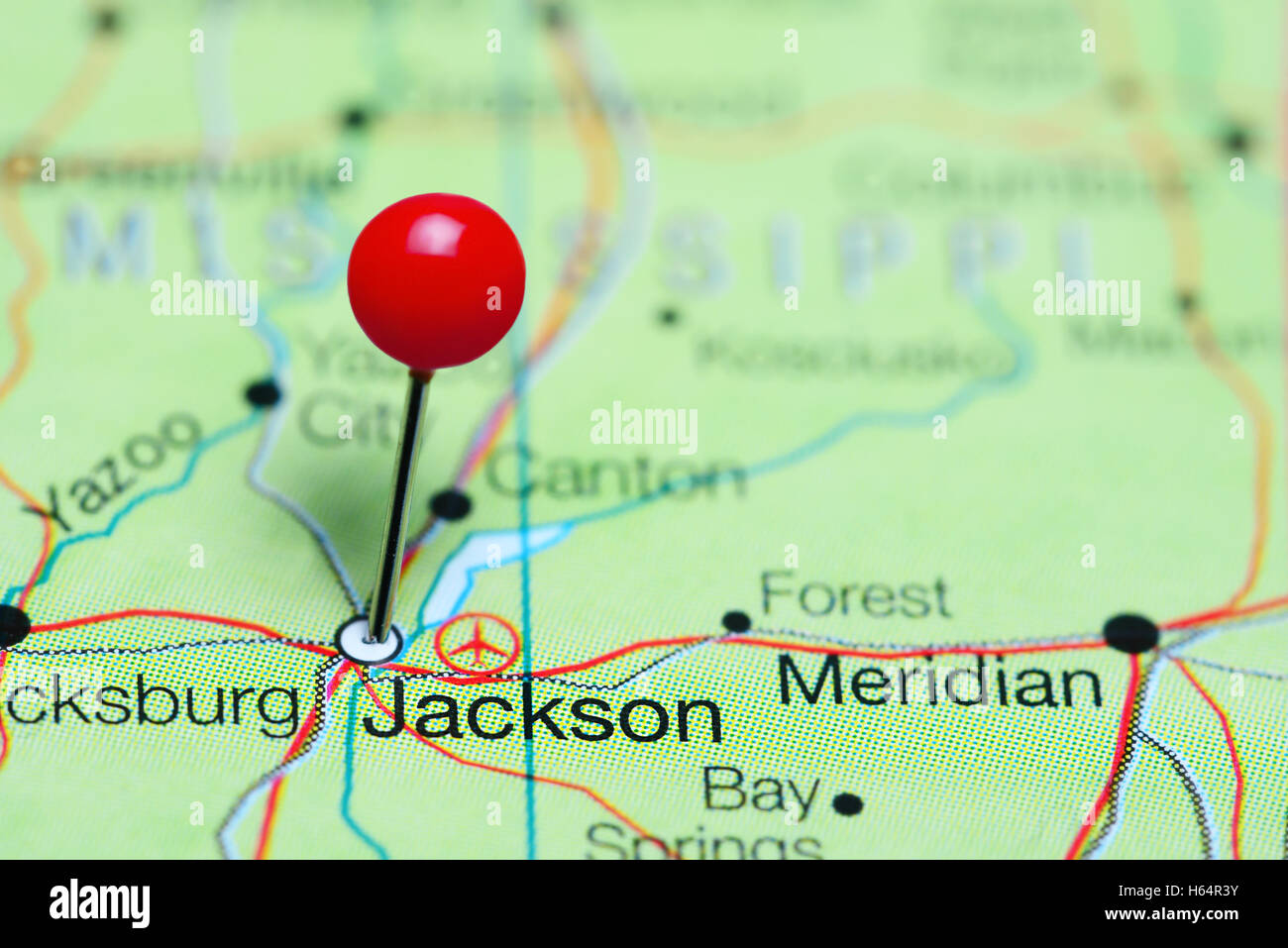 Jackson pinned on a map of Mississippi, USA Stock Photo - Alamy