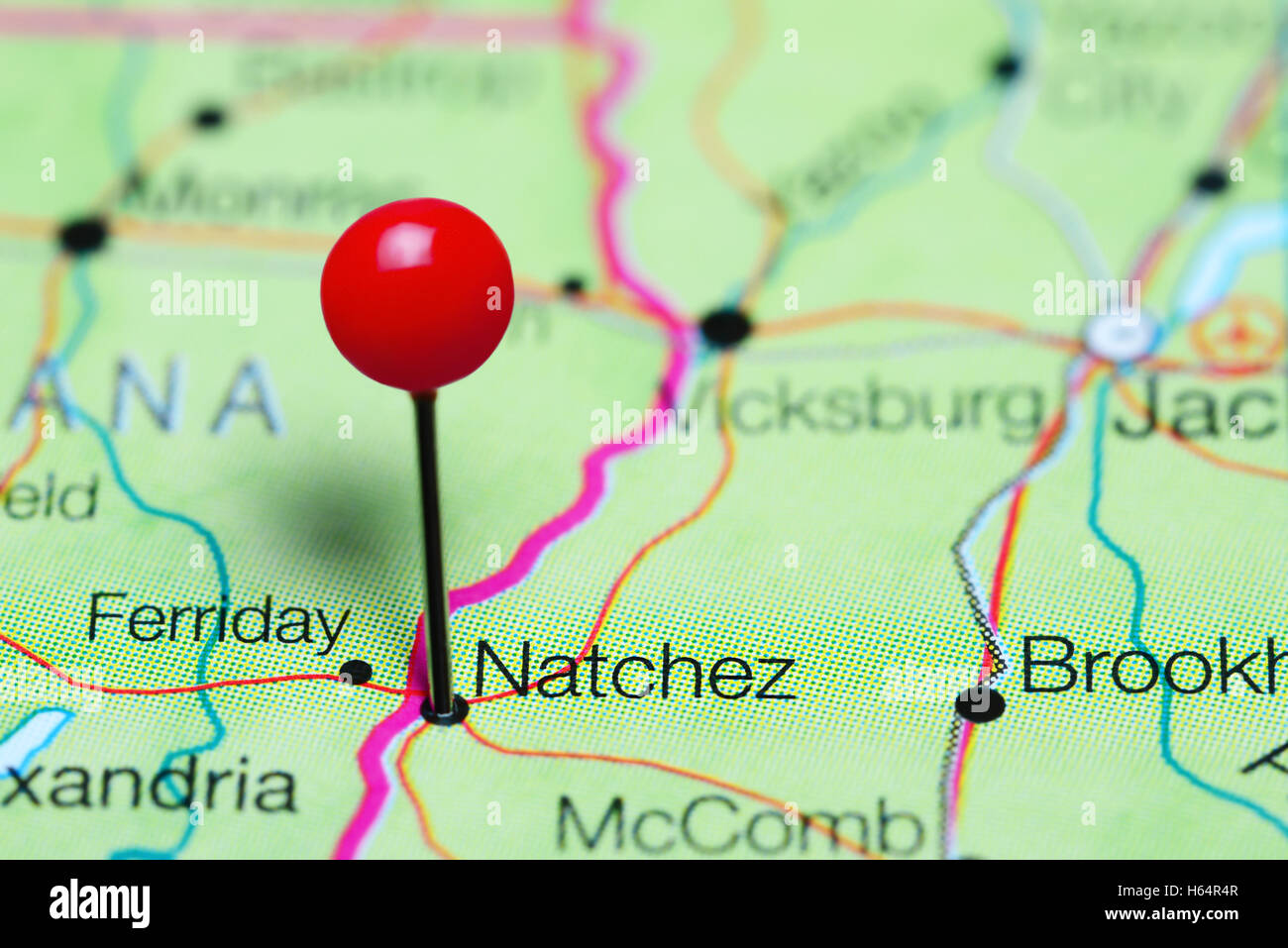 Natchez pinned on a map of Mississippi, USA Stock Photo - Alamy