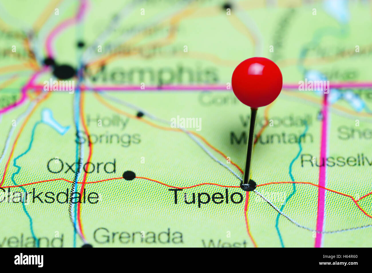Tupelo pinned on a map of Mississippi, USA Stock Photo - Alamy