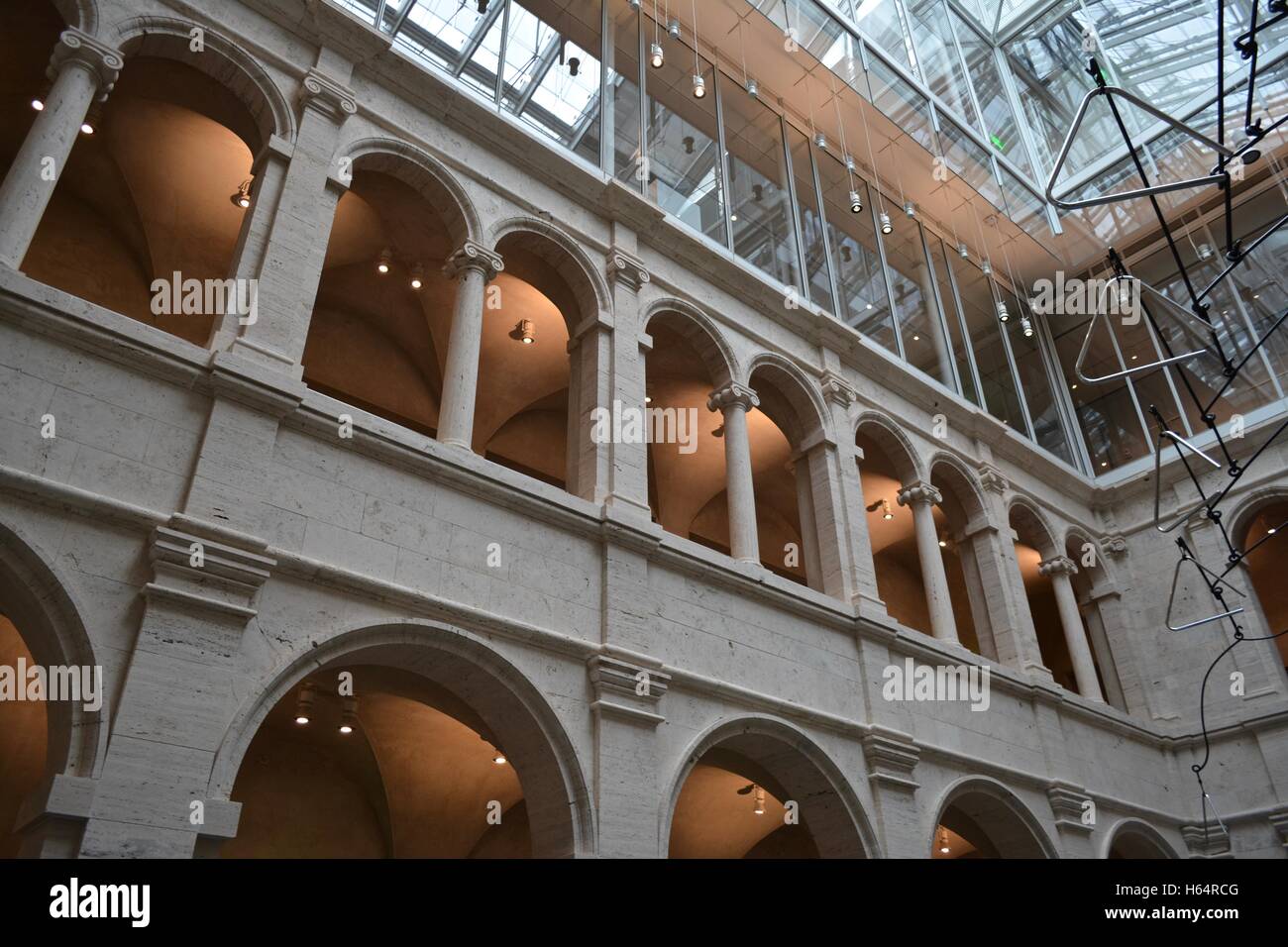 Stone arches in an art museum at Harvard University in Cambridge ...