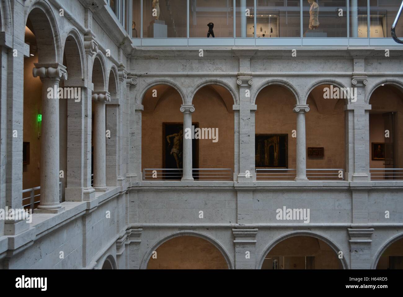 Stone arches in an art museum at Harvard University in Cambridge ...