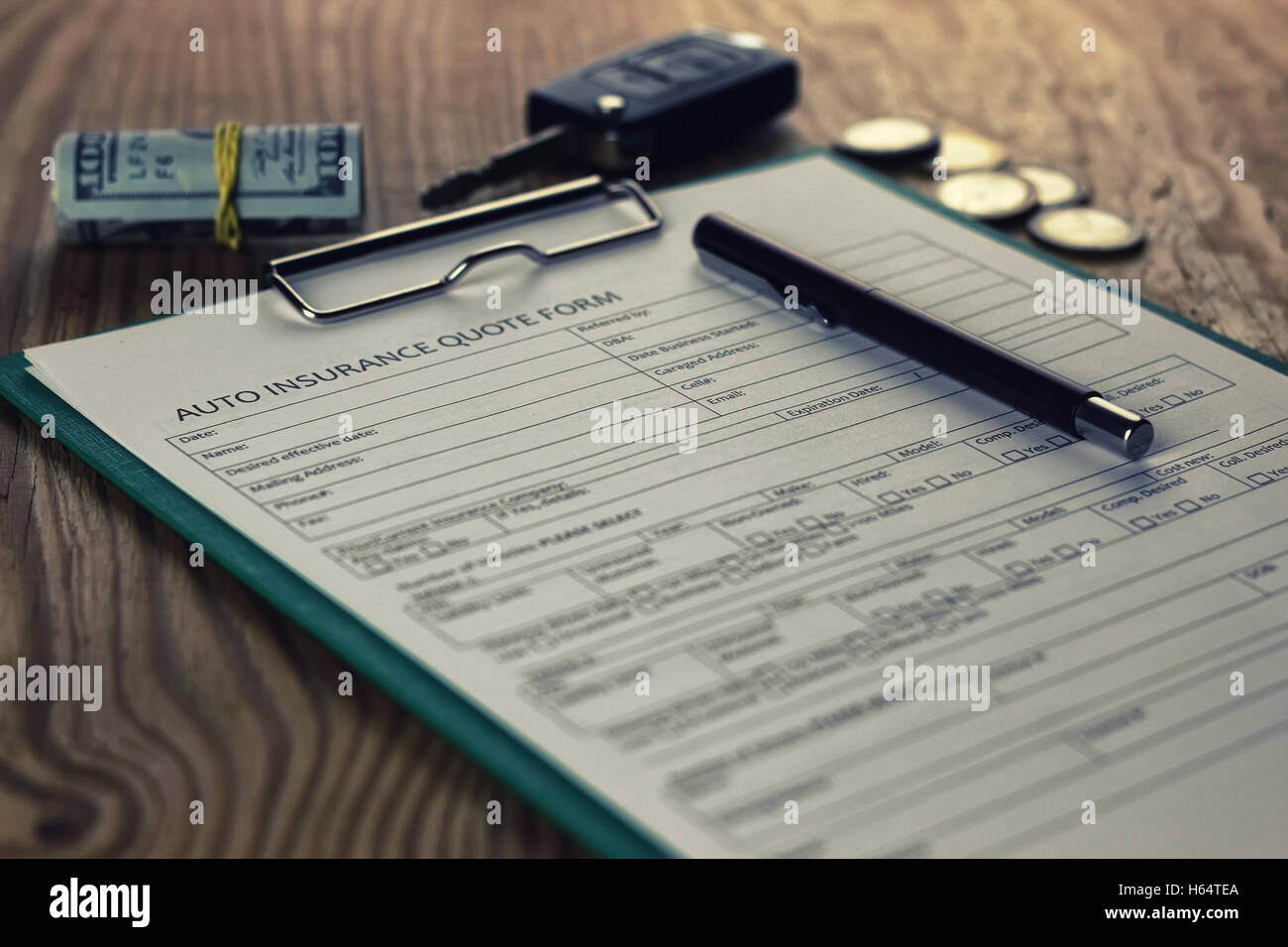 car insurance contract money Stock Photo - Alamy