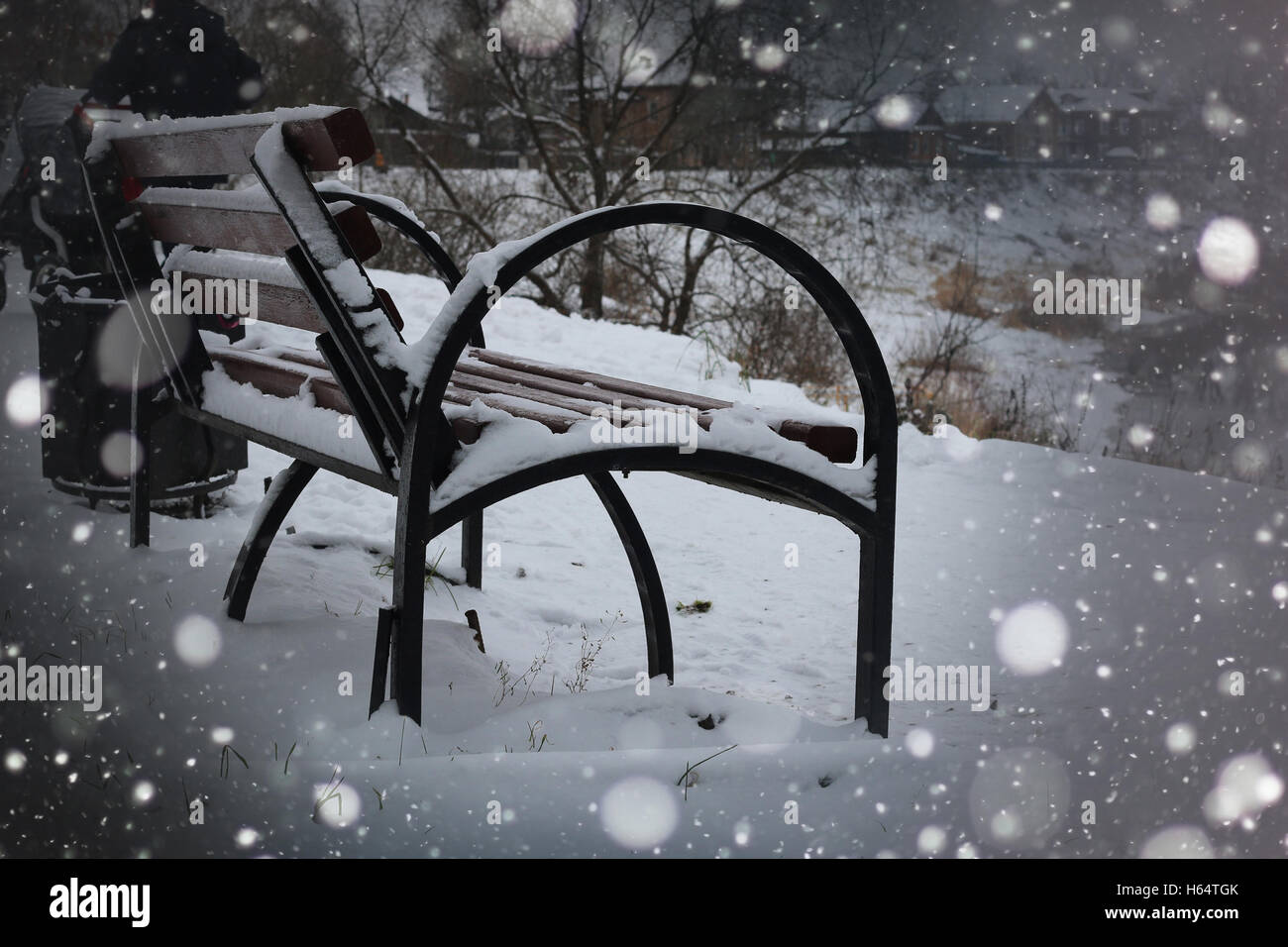 Winter bench in a park Stock Photo - Alamy