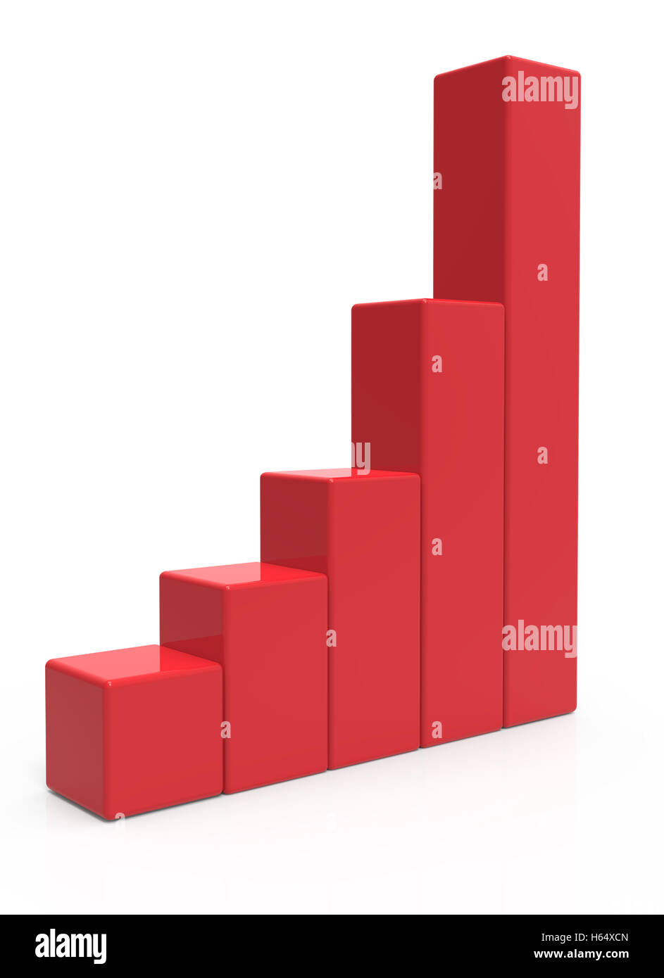 3d rendering red colored bar chart, isolated white background, left ...