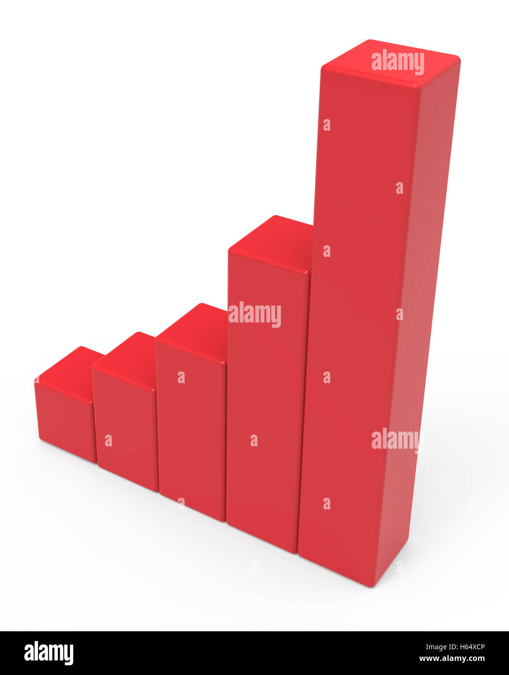 3d rendering red colored bar chart, isolated white background, right ...