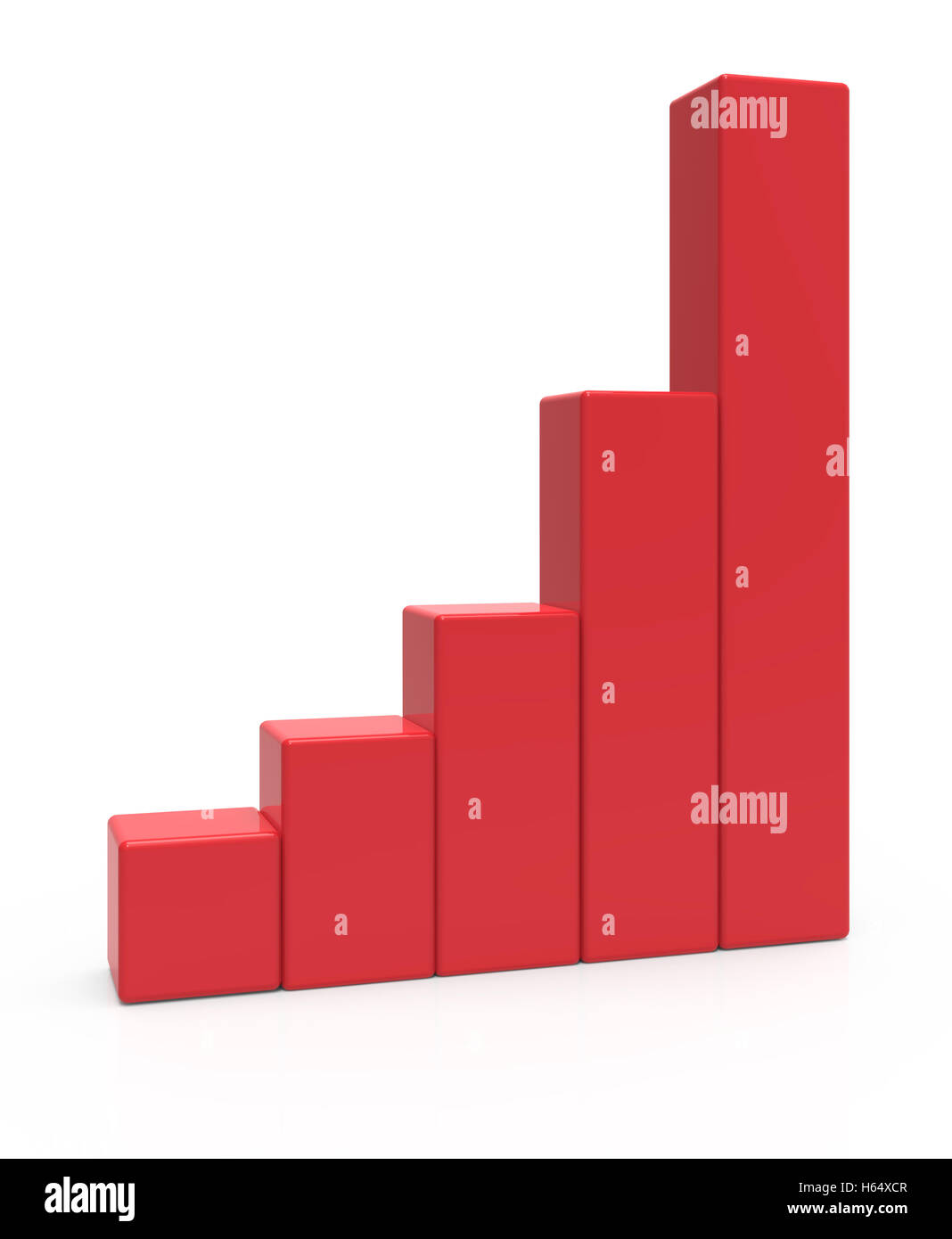 3d rendering red colored bar chart, isolated white background, left ...