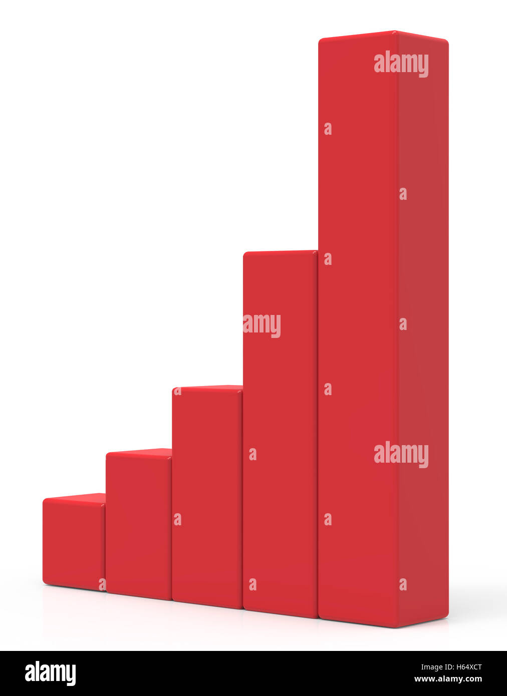 3d rendering red colored bar chart, isolated white background, right ...