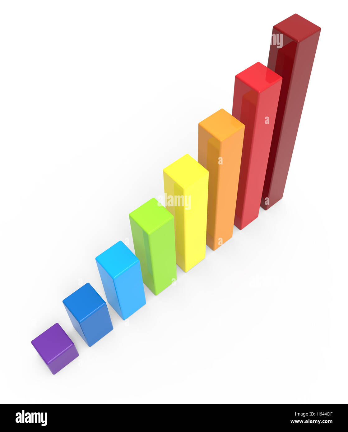 3d rendering rainbow colored bar chart, isolated white background, left ...