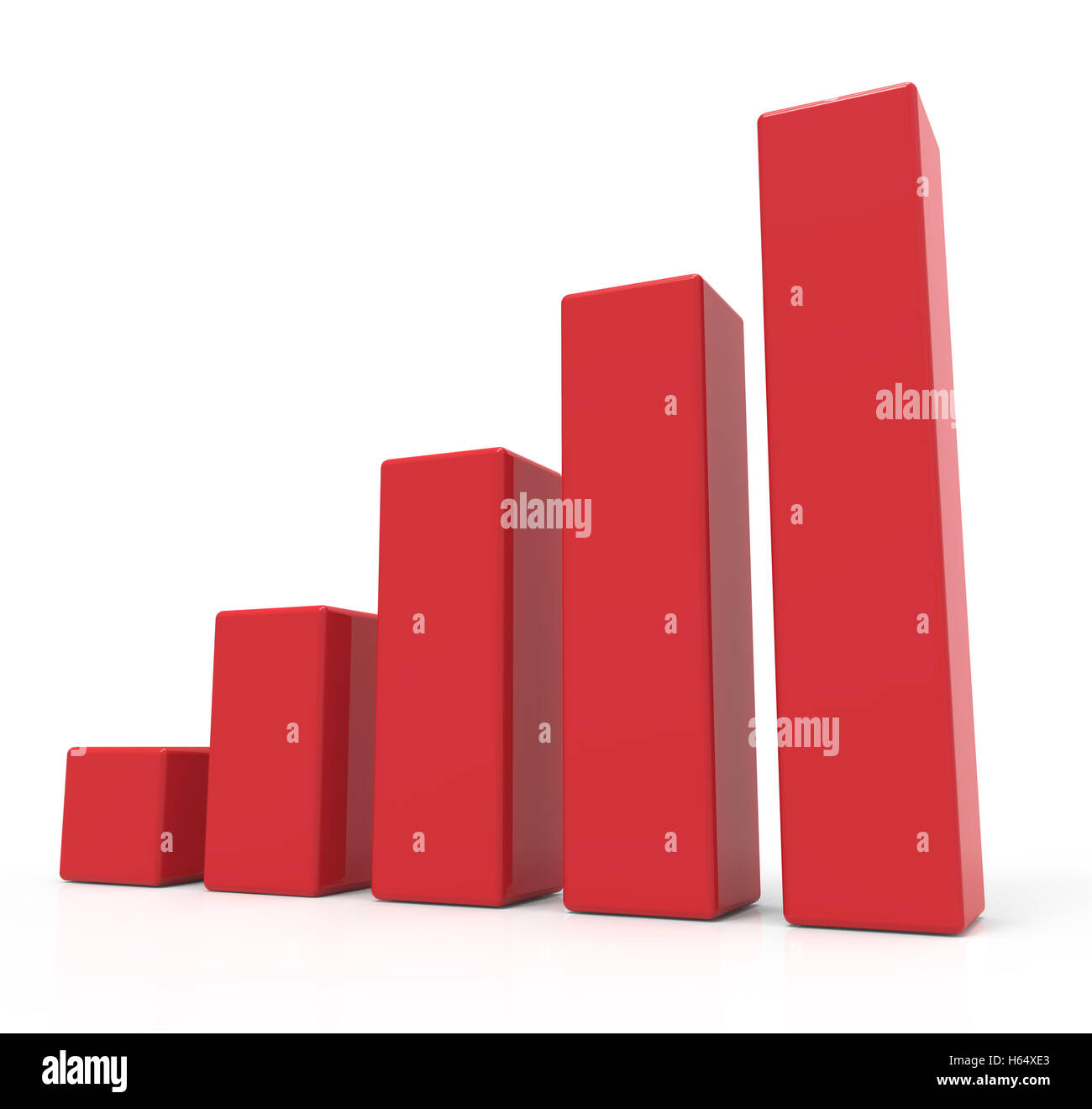 3d rendering red colored bar chart, isolated white background, right ...