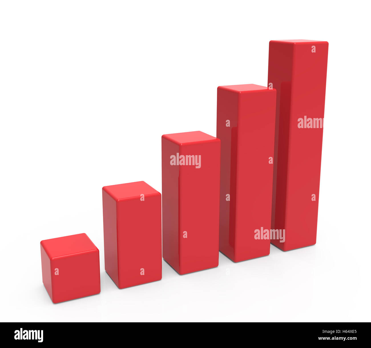 3d rendering red colored bar chart, isolated white background, left ...