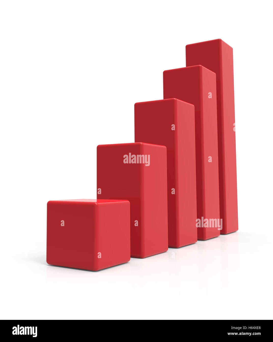 3d rendering red colored bar chart, isolated white background, left ...