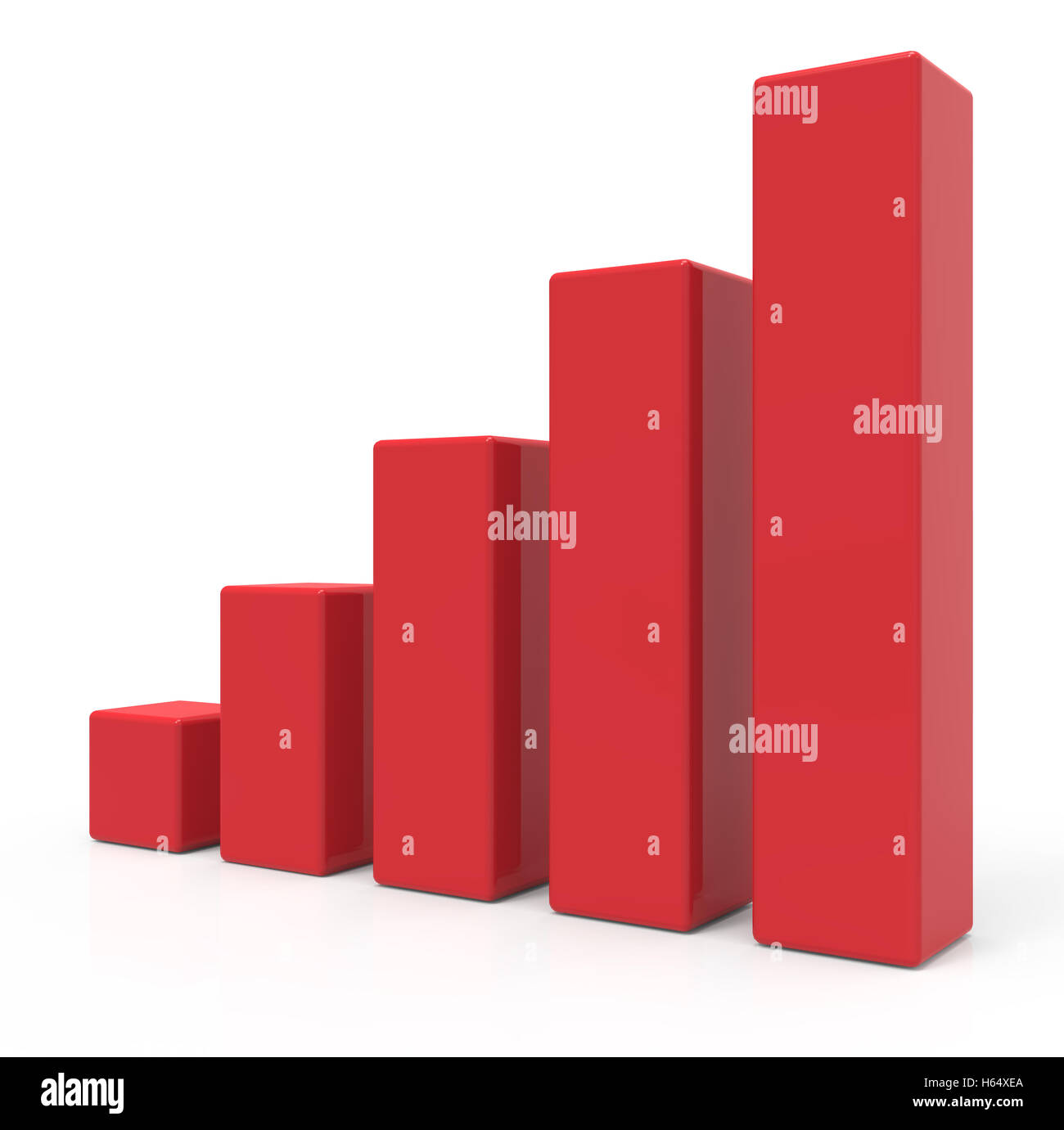 3d rendering red colored bar chart, isolated white background, right ...