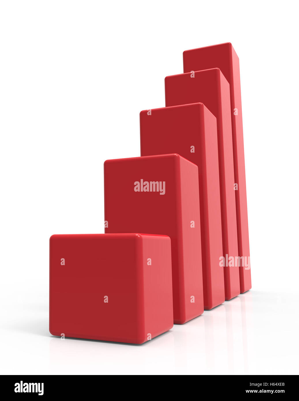 3d rendering red colored bar chart, isolated white background, left ...