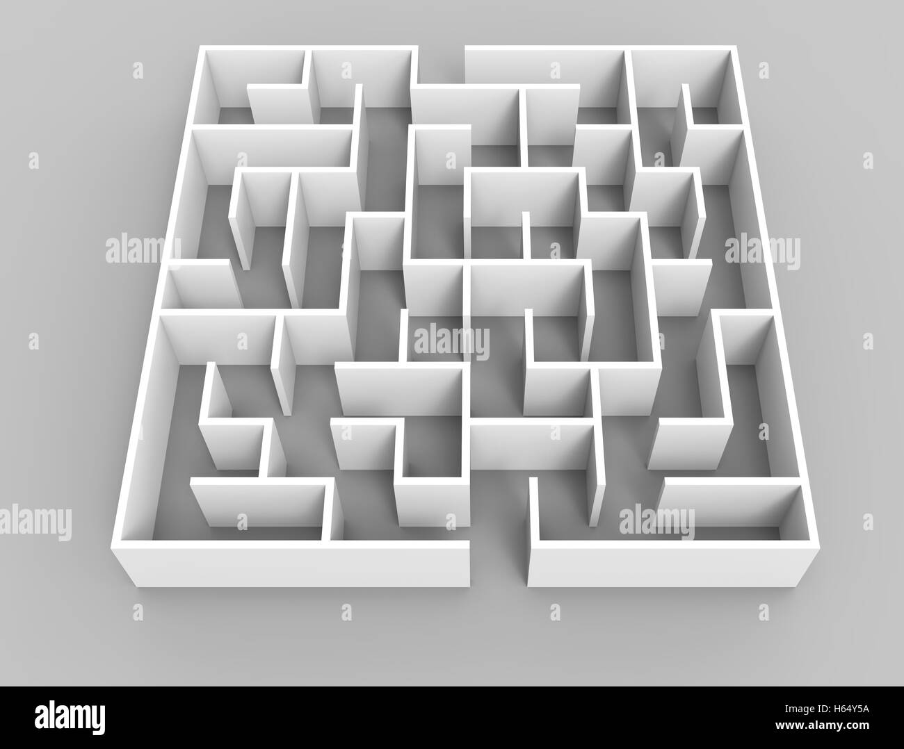 3d rendering maze, small square maze template isolated on glossy floor ...