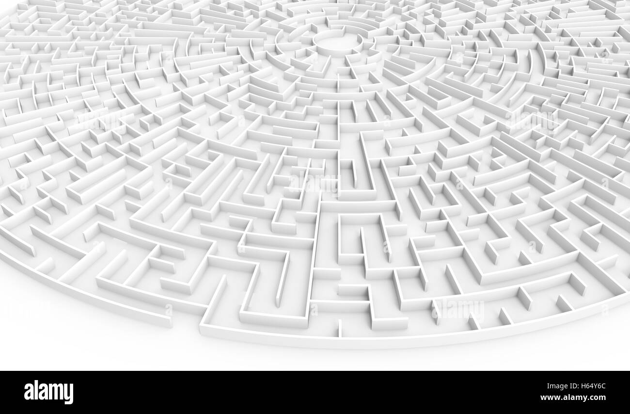 3d rendering maze, huge round maze template isolated on white floor ...