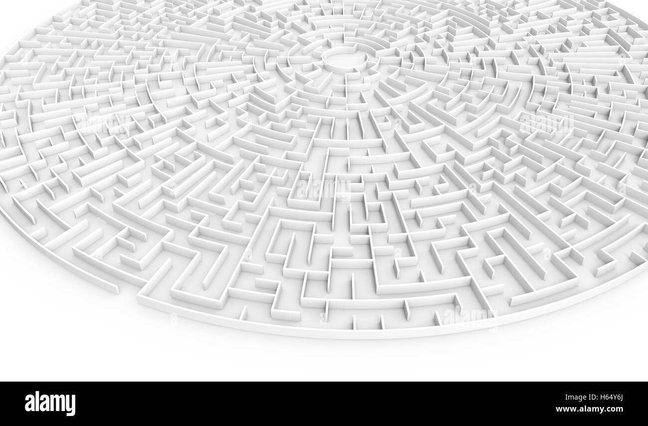 3d rendering maze, huge round maze template isolated on white floor ...